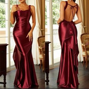 Dresses | Luxe Ruffled Open Back Party Prom Wedding Satin Gown Dress ...